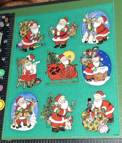 Vintage Stickers Agc Green Sheet Of Christmas Santas 1 Sheet | eBay