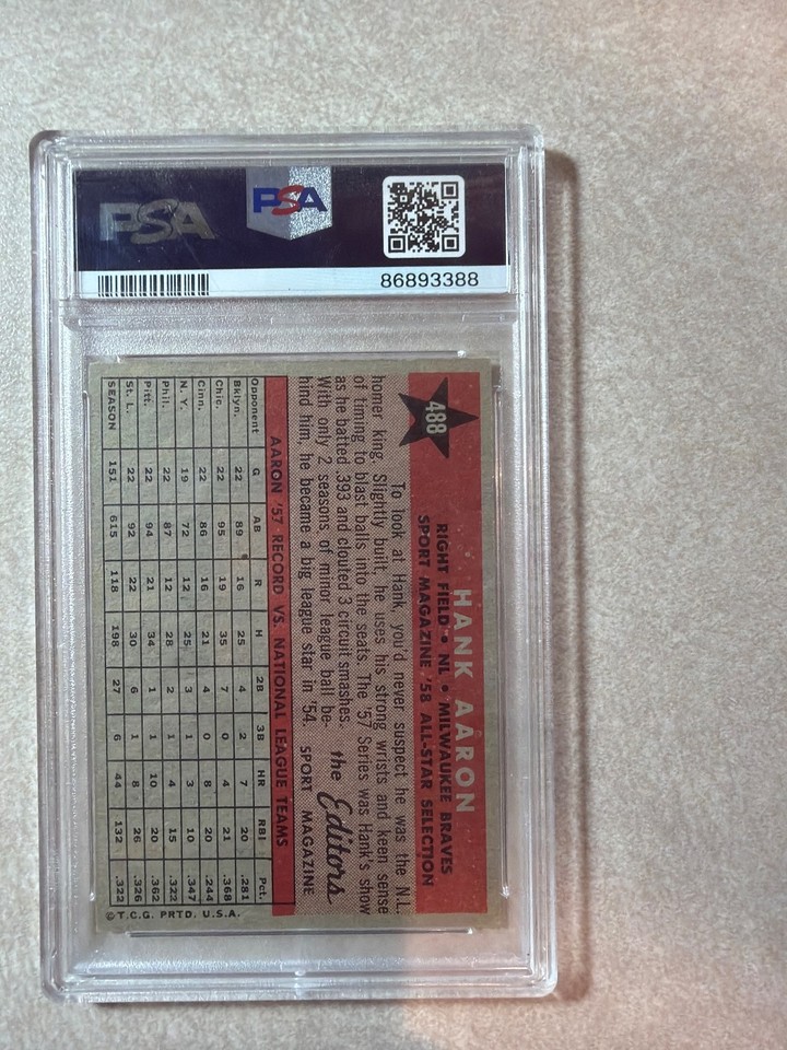 1958 Topps - Sport Magazine '58 All Star Selection Hank Aaron #488 | eBay