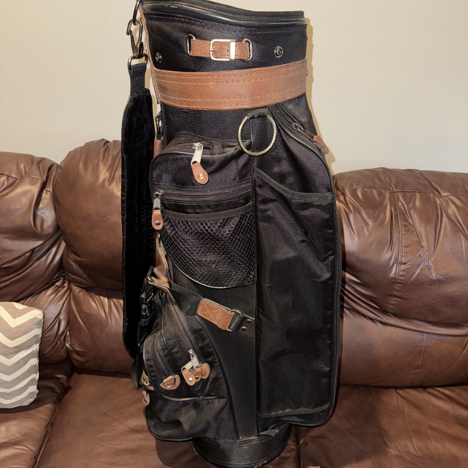 Knight Golf Bag 6 Way Divider Leather Canvas Padded Strap Black Brown ...