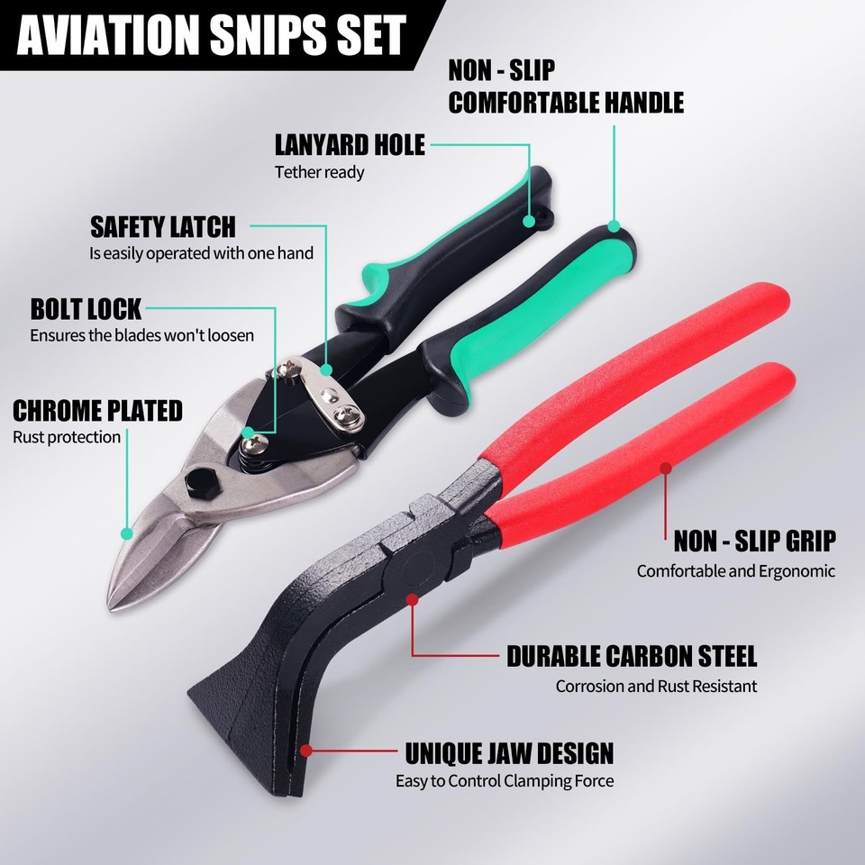 6-Piece Sheet Metal Tools Set – 3 Hand Seamers & 3 Aviation Tin Snips ...
