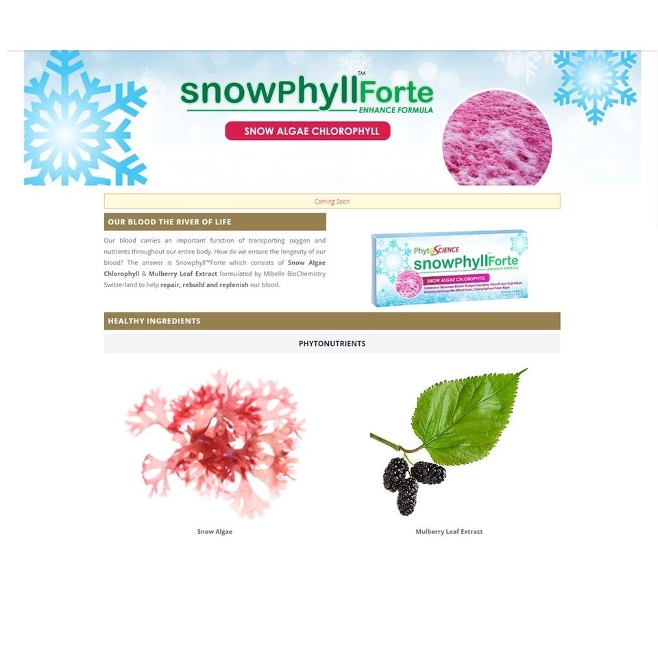 1 Box Phytoscience Snowphyll Forte Snow Algae Chlorophyll & Mulberry ...