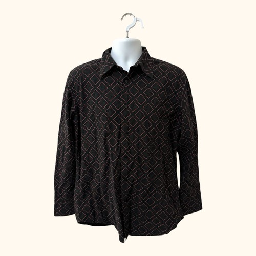 Gene Meyer Mens Black Diamond Pattern Button Up Dress Shirt Size L | eBay