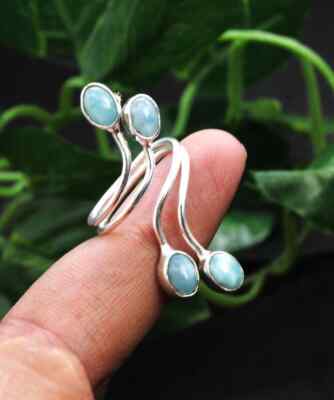 Larimar Ring Handmade Solid 925 Silver Dainty Adjustable Ring All Size SR446 | eBay
