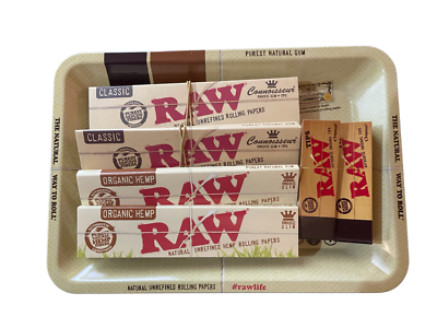 Raw Small Mini Rolling Tray Kit Gift Set Classic Organic Kingsize Tips ...