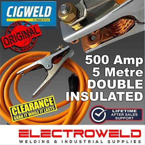 Cigweld 5m Earth Welding Lead Cable 50mm + Earth Clamp 500A 500 Amp ...
