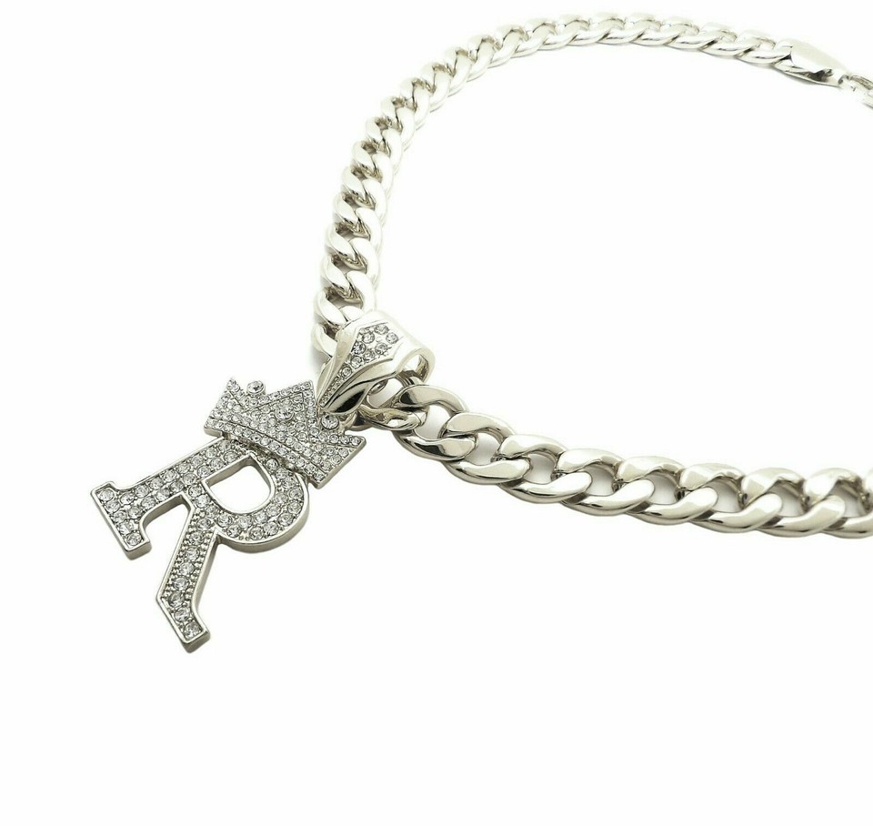 Hip Hop Iced Initial Letter R Pendant & 11mm 20" Cuban Choker Chain ...