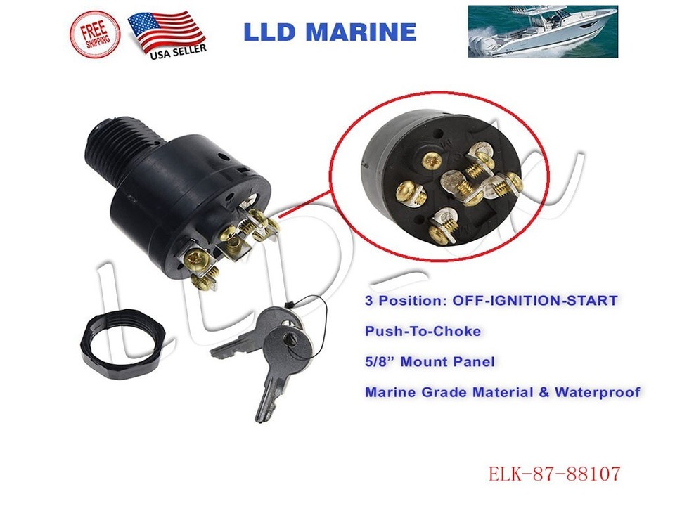 Boat Ignition Key Switch Push to Choke Mercury Outboard Off-On-Start 6 ...