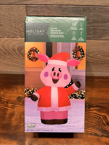 Inflatable Holiday Decor Outdoor 3.5-Ft LED Pig in Santa Suit Christmas ...