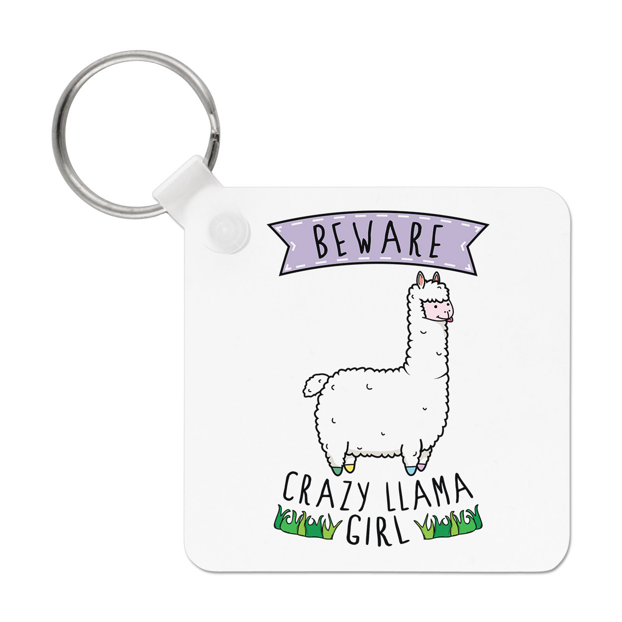 Beware Crazy Llama Girl Keyring Key Chain - Funny Alpaca Animal Pet | eBay