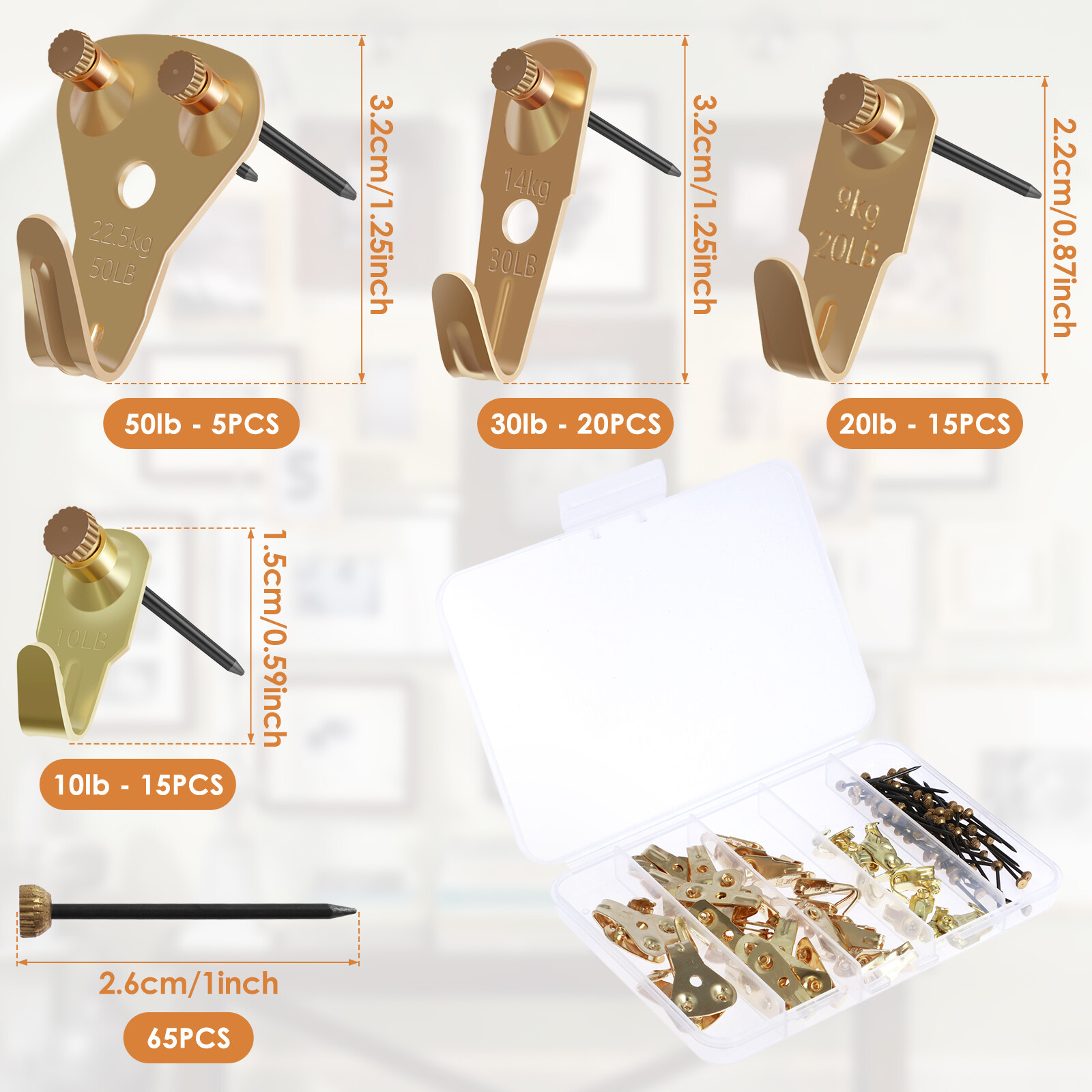 55x Picture Hanging Kit Sturdy Iron Wall Picture Hook Hangers with 65 ...