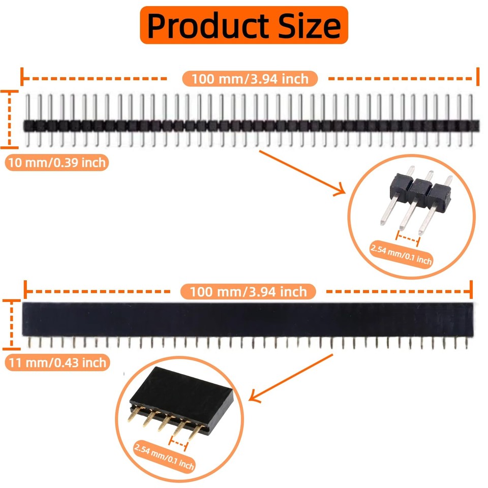 30PCS 2.54mm Male and Female Pin Headers Connector 40Pin Single Row Br ...