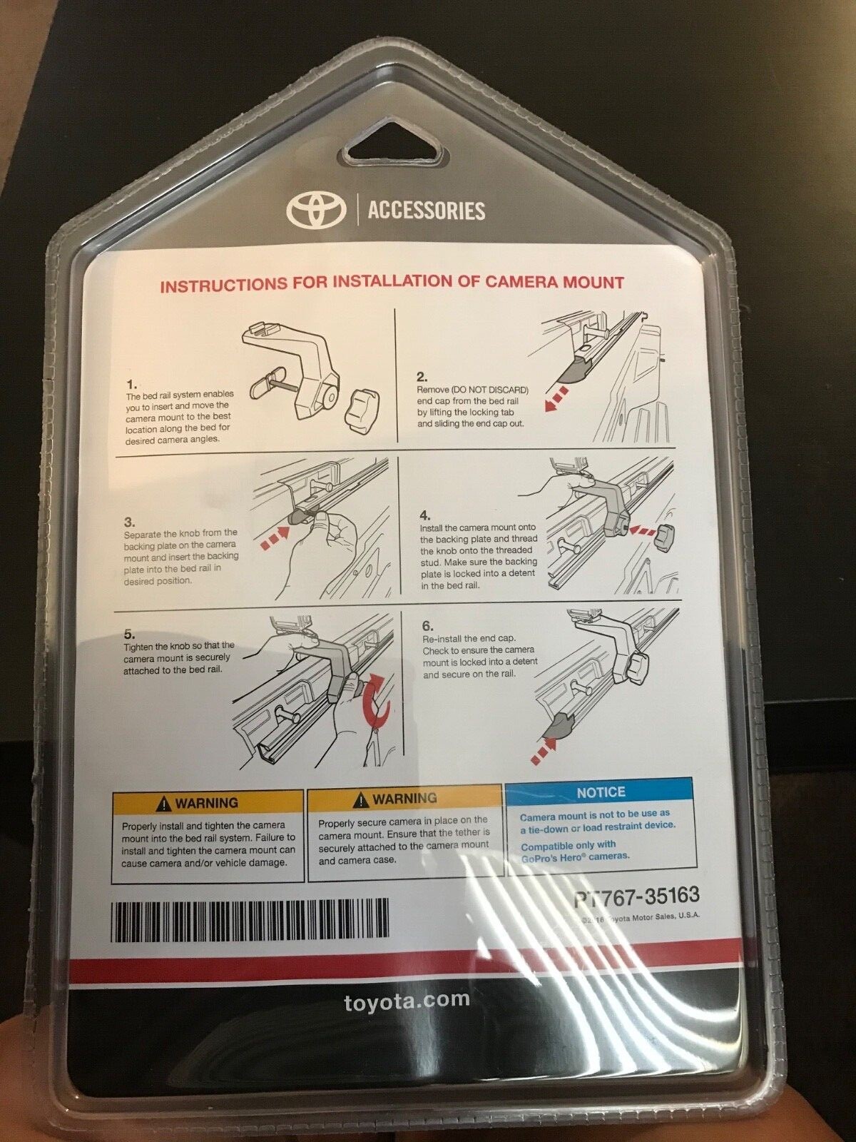 Toyota Tundra Tacoma Deck Rail Camera Mount GoPro Hero Camera PT767 ...