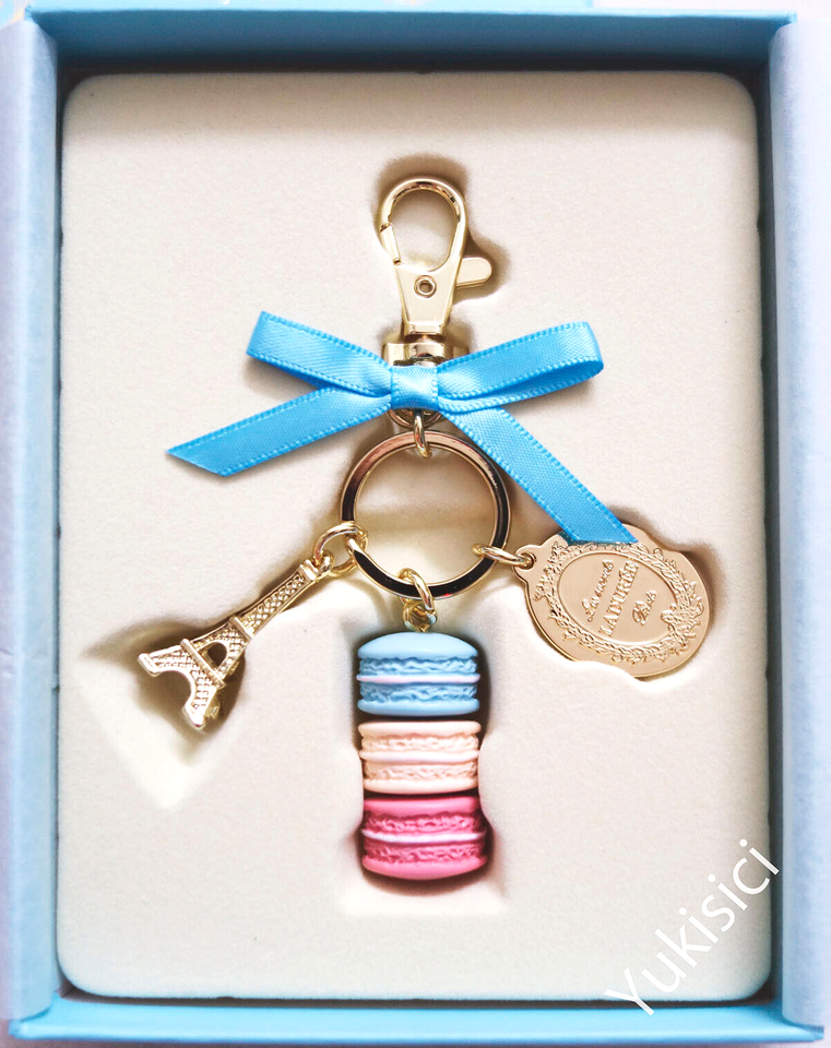 New Laduree Keychain Ring Macaron Effiel Tower Aqua Blue Box Set Mark's ...