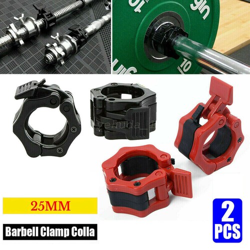 2PC 25mm Barbell Bar Clamp Spring Collar Clips Gym Weight Dumbbell Lock ...