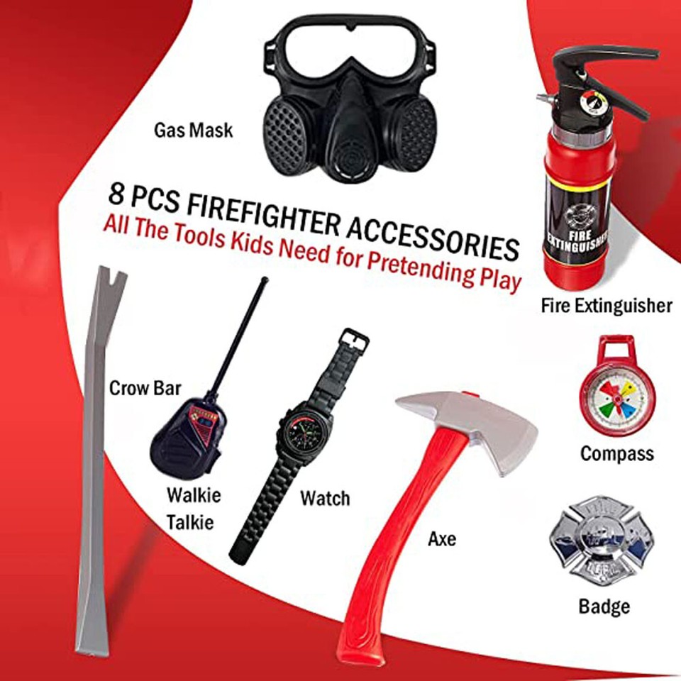 Firefighter Costume Set for Kids Fireman Role Play Dress Up Toys ...