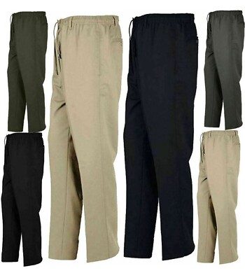 Men's Elasticated Waist Work Casual Rugby Trousers Pants Smart Rugby ...