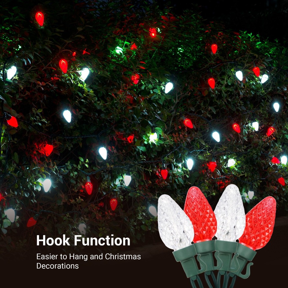 DEWENWILS C7 LED Christmas Lights Outdoor Christmas String Lights Red ...