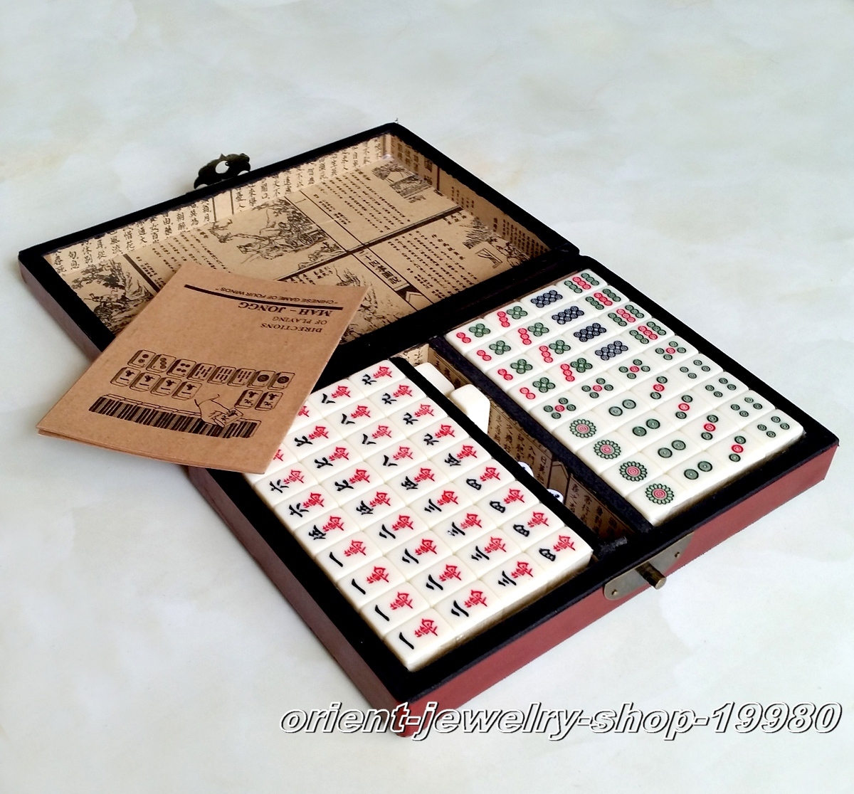 144 Chinese Mah-Jong Set W/ Portable Retro Mahjong Dragon Phoenix Box ...