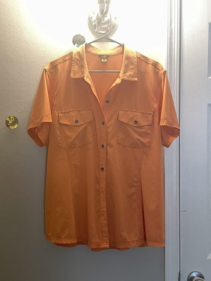 Woman’s Guide Short Sleeve Button Up Shirt Eddie Bauer Size 2X Orange ...