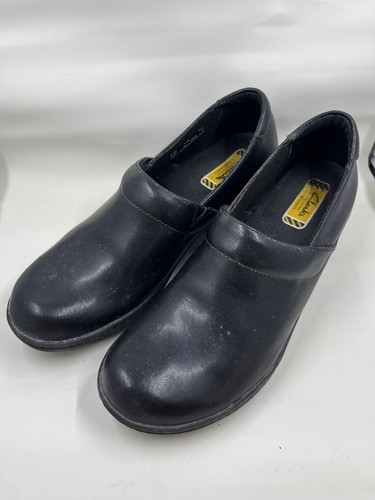 Clarks Slip Resistant Work Clogs Sz 7.5 Narrow Black Leather Rubber ...