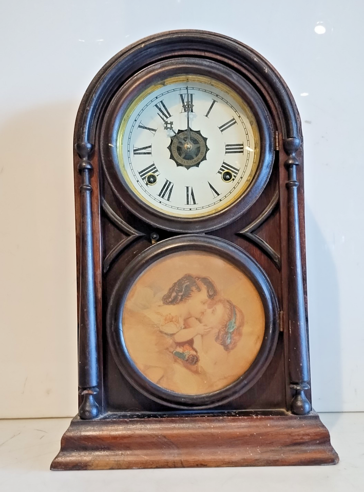 E. Ingraham & Co. Venetian #2 Antique 1800s Mantel Shelf Picture Clock ...