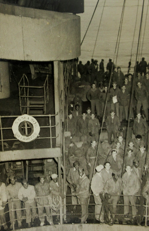 WWII US Army Soldiers Troop Ship SS Sea Devil San Francisco Photo Black ...