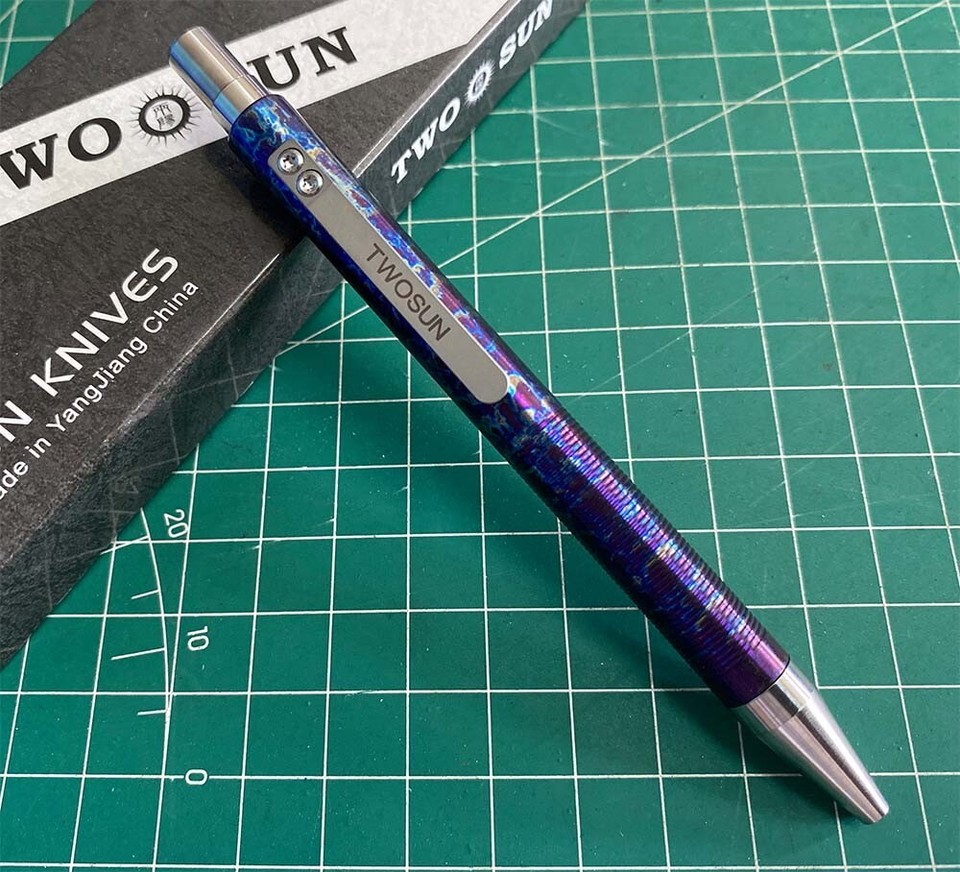 TWOSUN TACTICAL PUSH BUTTON PEN TITANIUM ALLOY BODY BLACK INK PEN18 ...