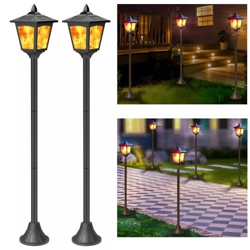 2 Pack 42'' Solar Lamp Post Lights Flame Outdoor Pole Lights Garden ...