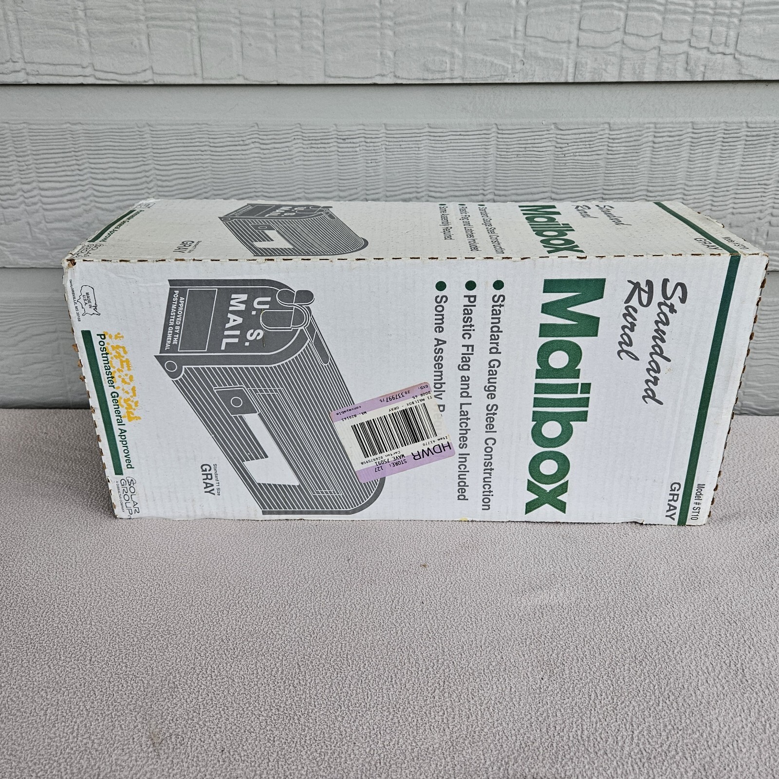 "Solar Group Rural Mailbox 19\ L X 6-3/4\""W X 8-3/4\"" H T1 Gray ...