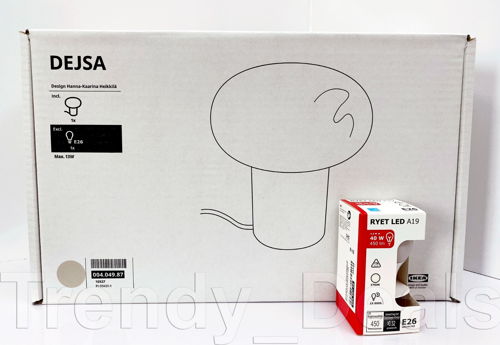 Ikea DEJSA Table Lamp Beige/Opal Glass Mushroom Modern 11" + LED Bulb ...