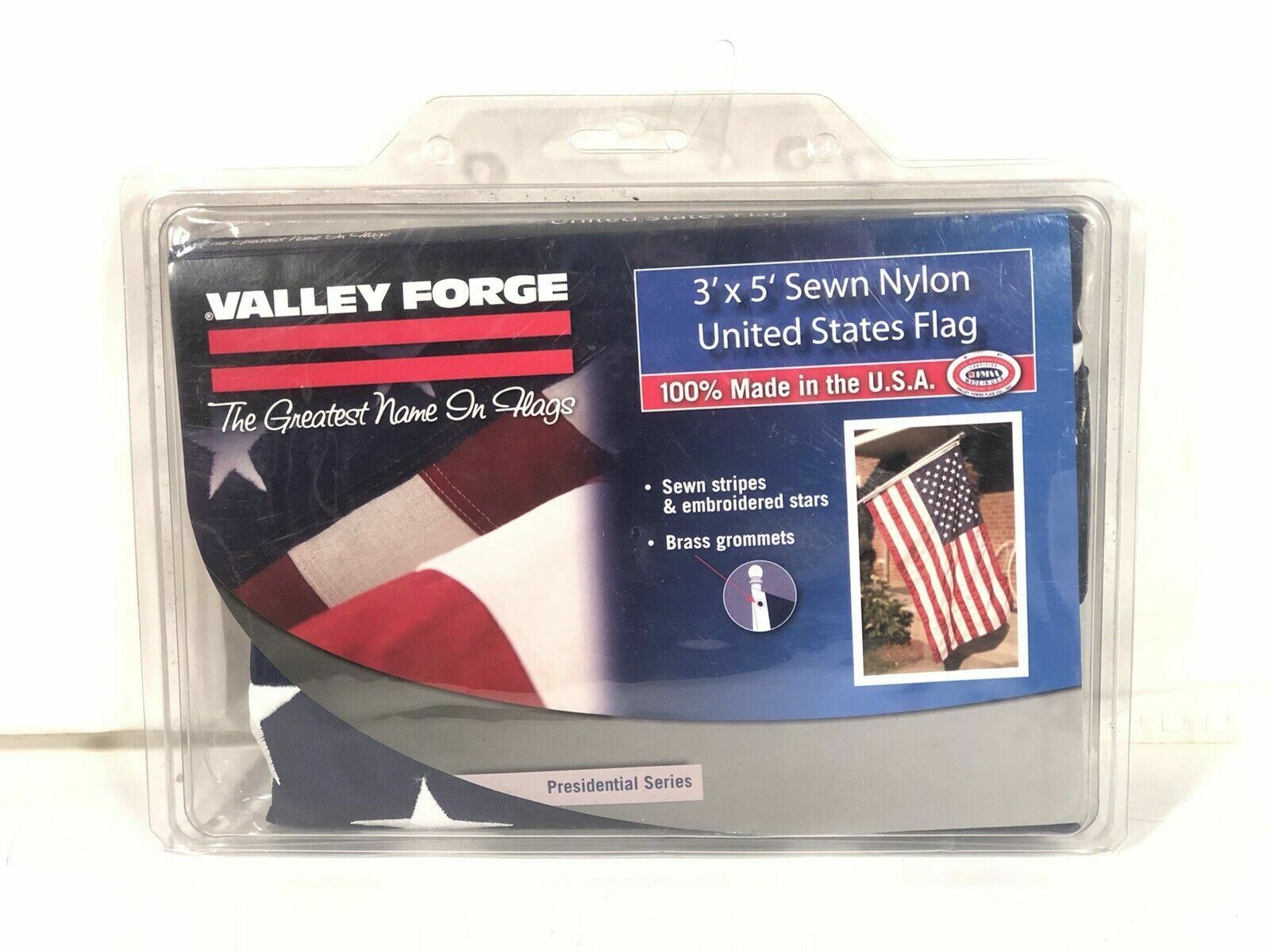 Valley Forge 3' x 5' Sewn Nylon US Flag Brass Grommet Presidential ...
