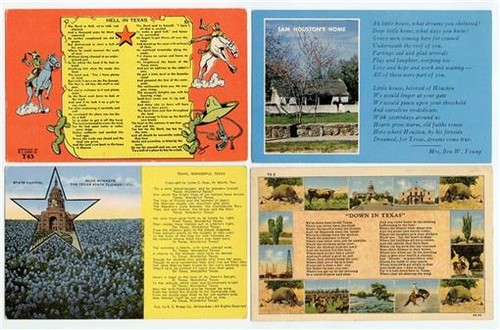 4 Texas Poem Postcards Down in Texas Wonderful Texas Hell In Texas Sam ...
