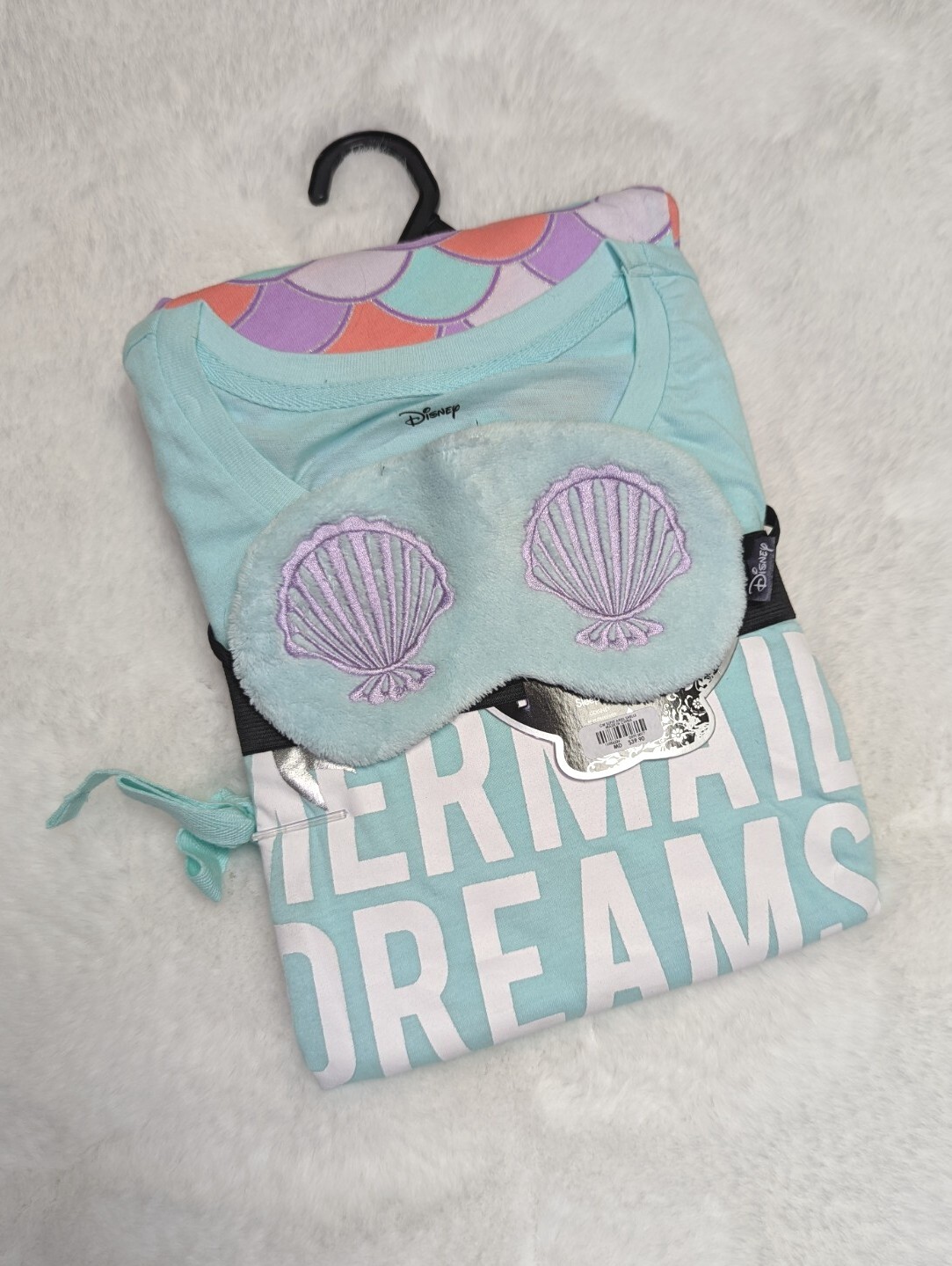 Disney The Little Mermaid Ariel Scales Sleep PJ Set Pajamas W/ Eye Mask ...