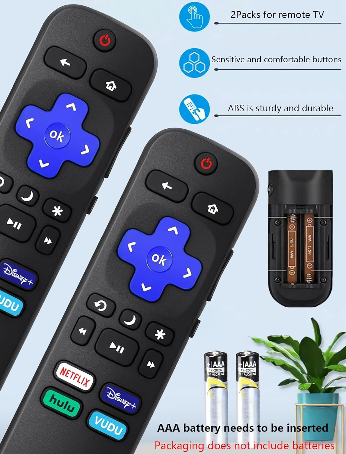 2pack Remote Control Replacement for All Roku TV TCL/Hisense/Onn Roku ...