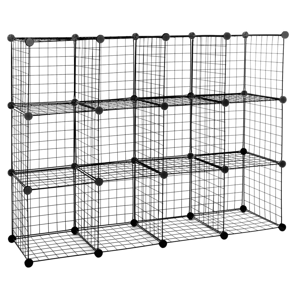 12 Cube Storage Shelf Wire Metal Grid DIY Modular Cabinet Bookcase ...