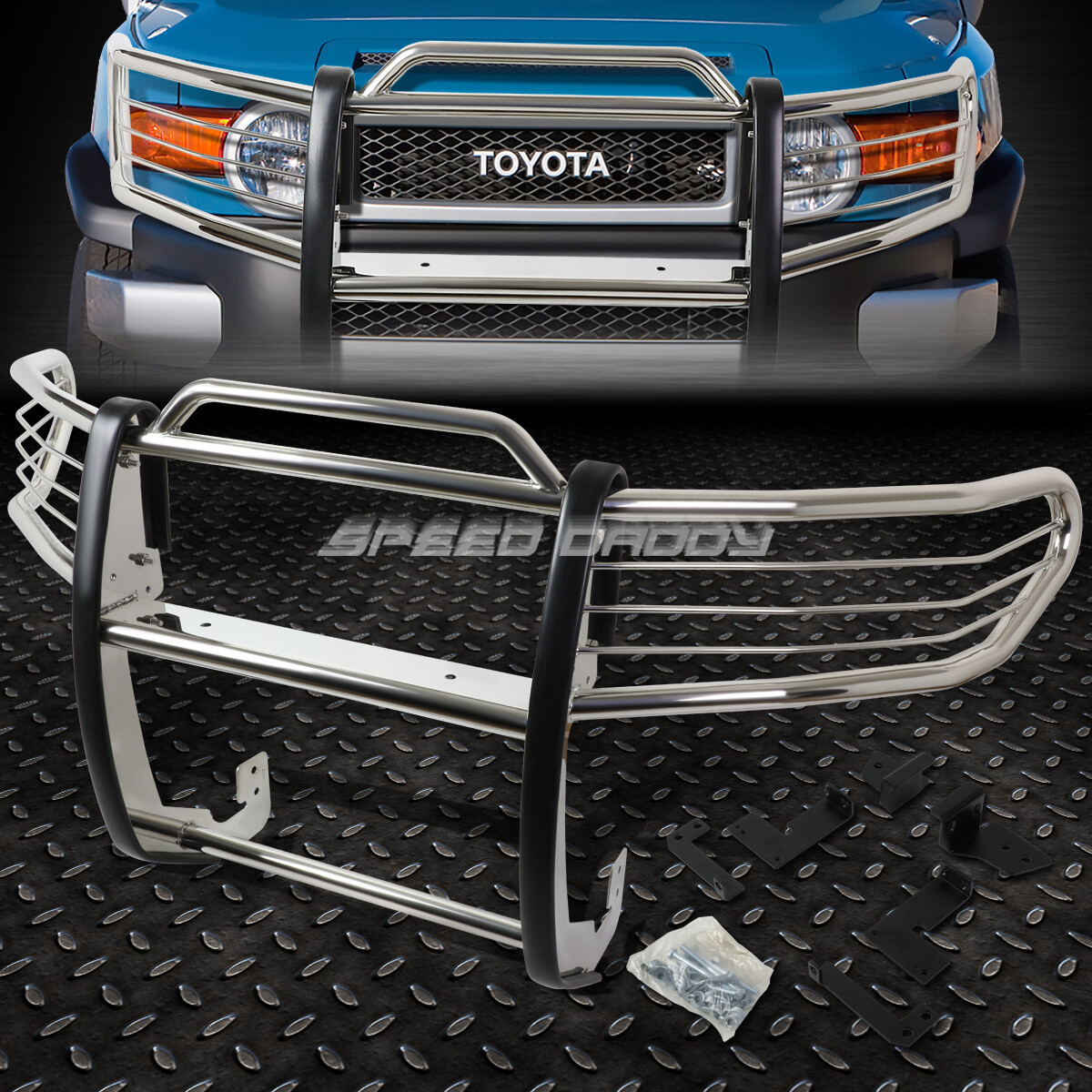 CHROME BRUSH GRILL GUARD+ROUND AMBER FOG LIGHT FOR 07-14 TOYOTA FJ ...