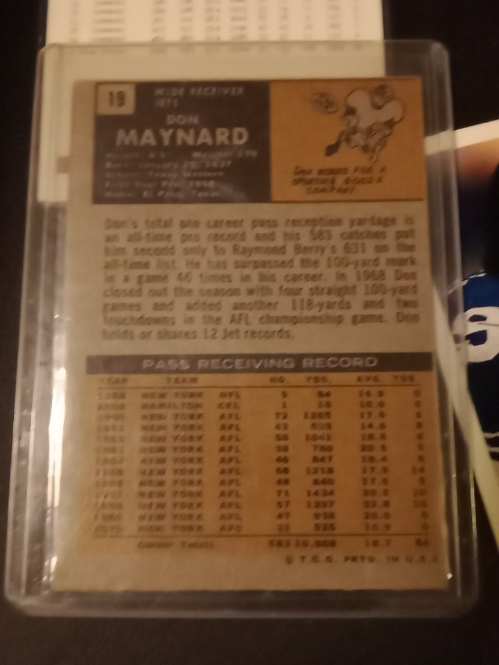1971 TOPPS FOOTBALL CARDS DON MAYNARD #19 JETS VG/EX NICE COLOR EDGES ...