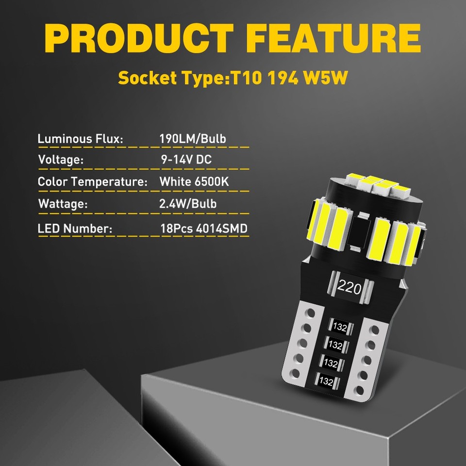 LED T10 194 168 W5W Canbus White Dome License Plate Side Marker Light ...