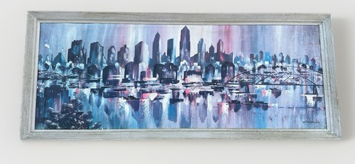 Vintage MCM Stareck City Skyline Metropolitan Framed Print 43” X 18” | eBay