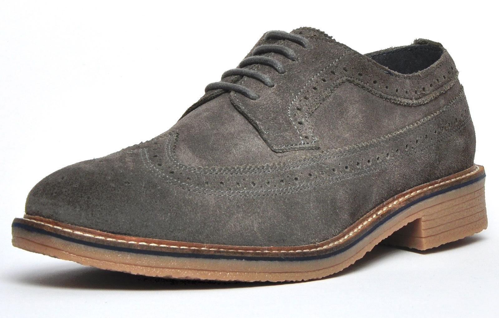 Mens Catesby Leather Brogues Grey Suede Lace Up Formal Casual Rubber ...