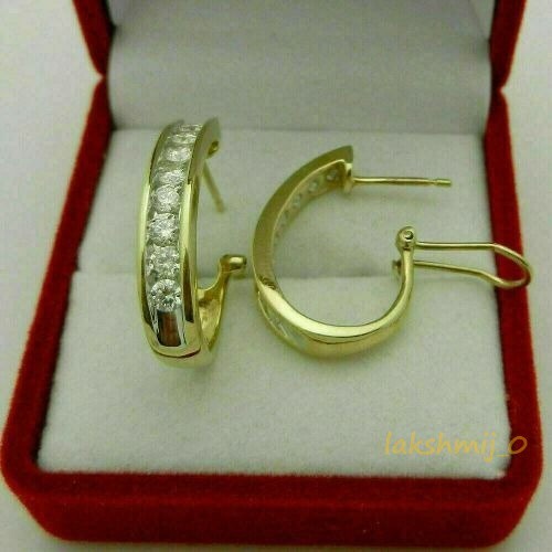 1.50CT Round Cut Diamond Omega Back Hoops Jewelry Earrings 14K Yellow ...