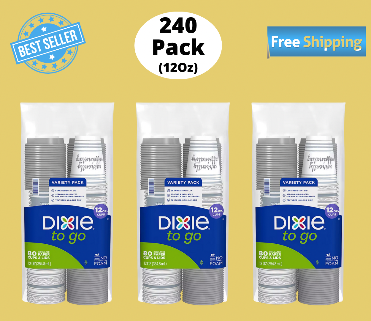 Dixie 12-Oz. Coffee Tea Hot/Cold Cups With Lids, 240 ct. (No Ship To CA ...