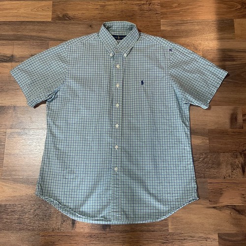 Ralph Lauren Short Sleeve Shirt Mens Large Blue Green Plaid Casual ...