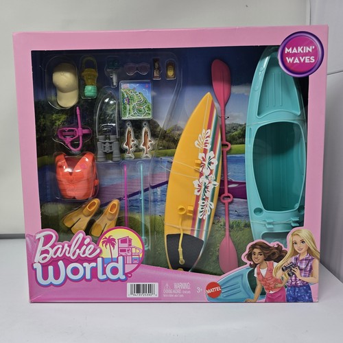 Barbie World Kayak & Surf Playset with 17 Camping Accessories Including ...