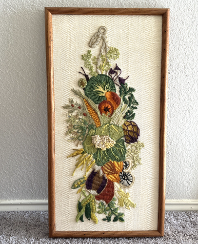 Beautiful Vintage Hiawatha Framed Crewel Rope of Vegetables Wall Art ...