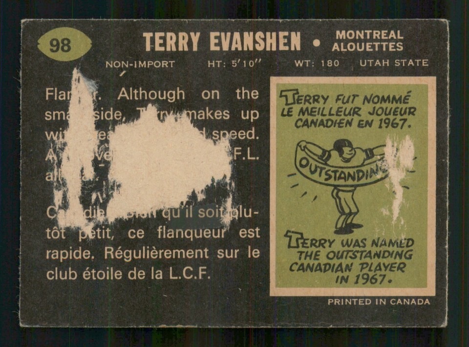 TERRY EVANSHEN 1970 O-PEE-CHEE CFL 70 NO 98 POOR 28378 | eBay