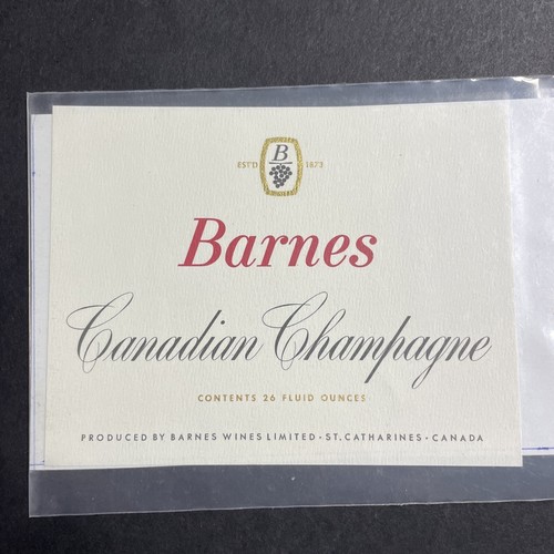 Vintage 1960s Barnes Canadian Champagne UNUSED Paper Label St ...