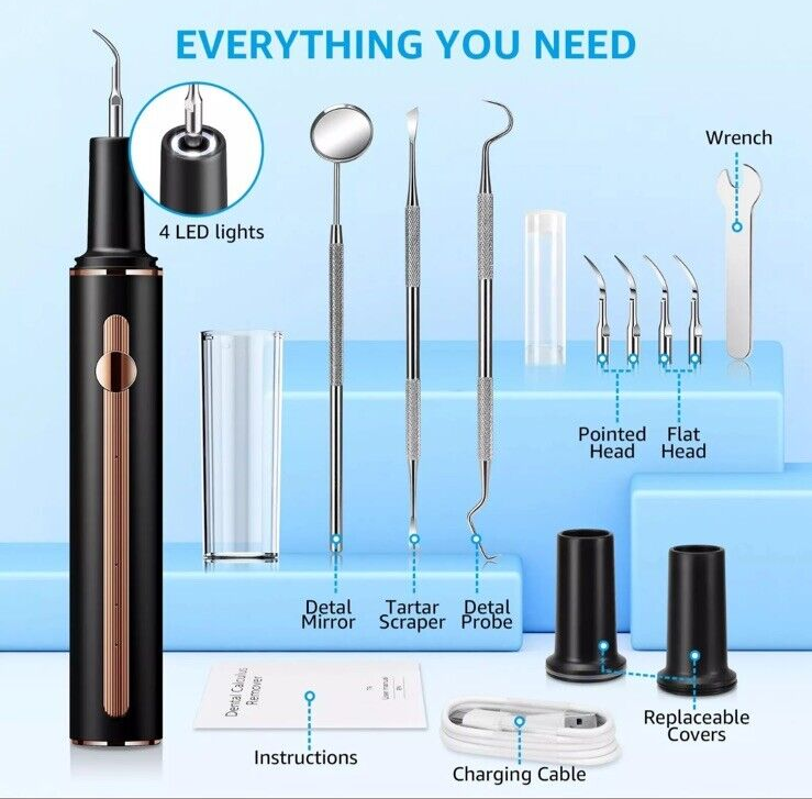 Teeth Cleaning Kit Ultrasonic Tooth Cleaner Dental Tools LED ...