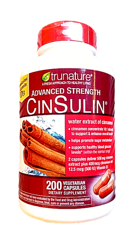 Trunature Advanced Strength CinSulin 500 mg Cinnamon 200 Veg Caps Exp ...