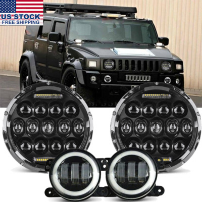 7" INCH For Hummer H2 H3T 06-10 Halo LED Headlight DRL & 4" Fog Lights ...
